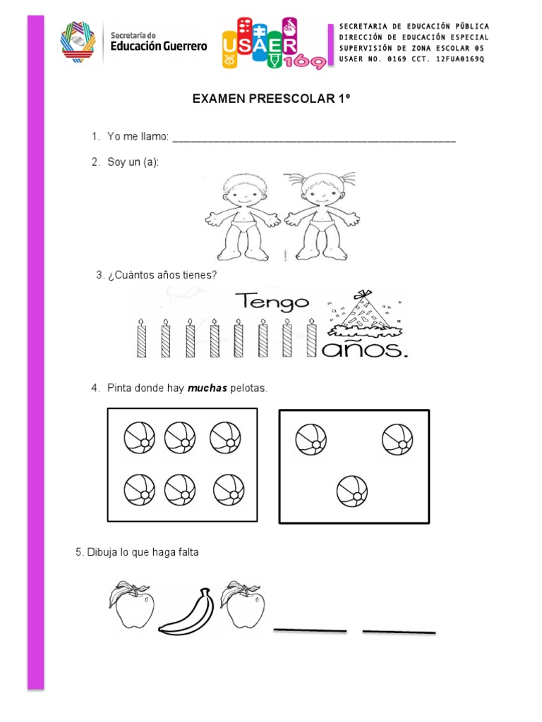 Examen Preescolar 1 | PDF