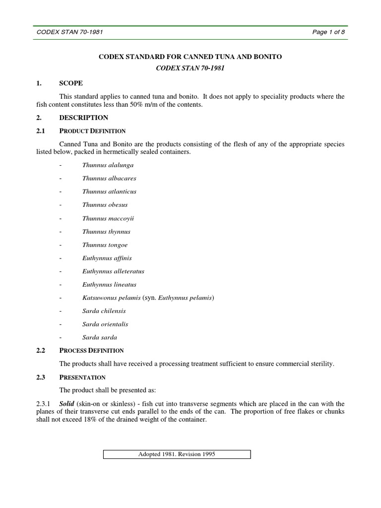 Codex Standard for Canned Tuna | PDF | Tuna | Starch