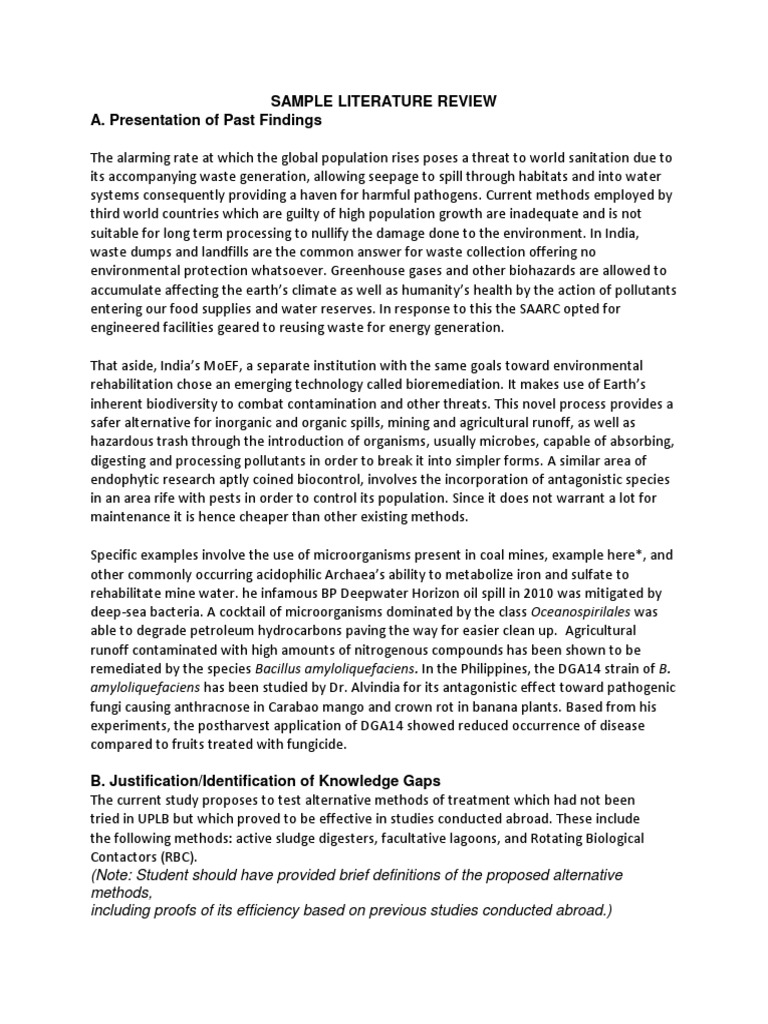 Sample Literature Review A. Presentation of Past Findings | PDF ...