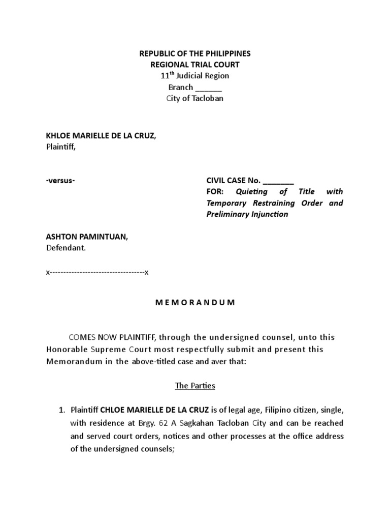 Republic of The Philippines Regional Trial Court: Temporary Restraining ...