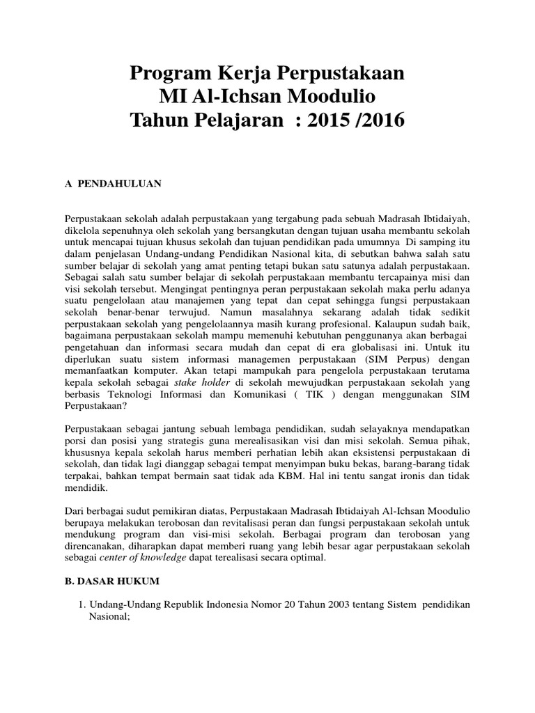 Program Kerja Perpustakaan Sekolah | PDF