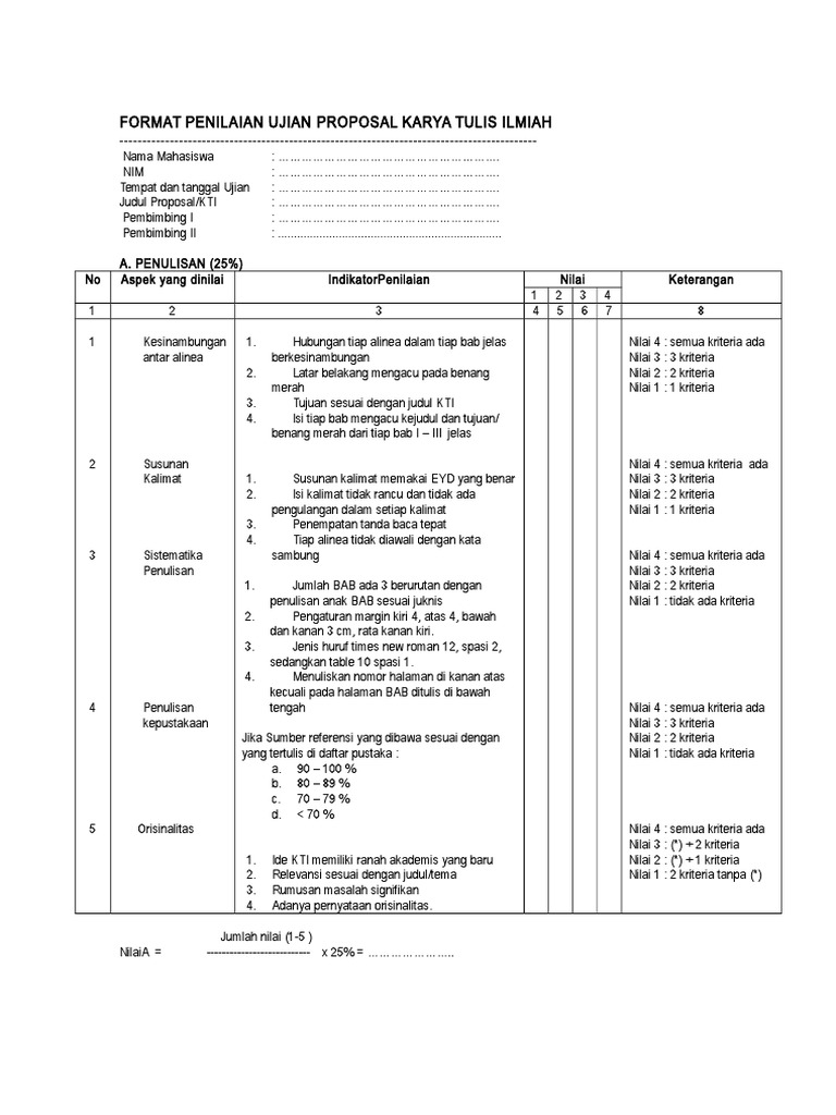 Format Penilaian Proposal | PDF