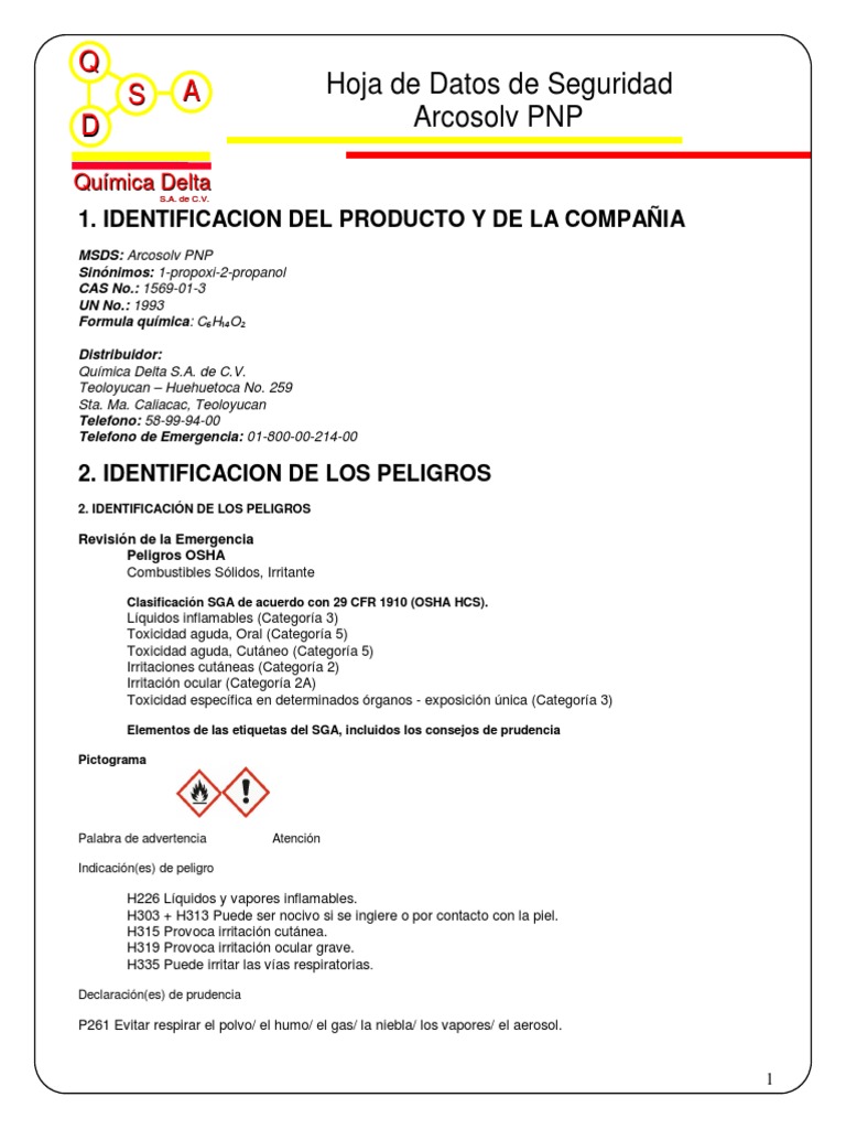 Hoja de Seguridad: Arcosolv PNP | PDF | Combustión | Oxígeno