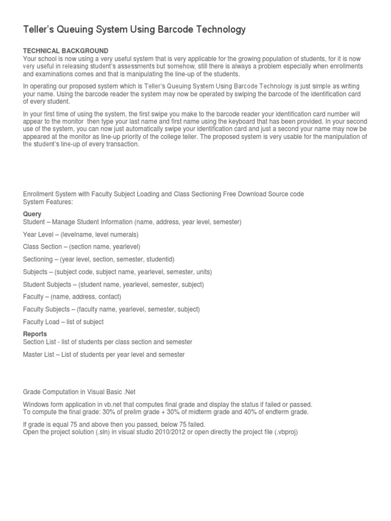 Teller's Queuing System Using Barcode Technology: Technical Background ...