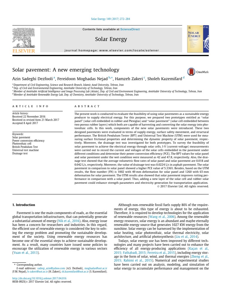 Solar Pavement - A New Emerging Technology | PDF | Road Surface | Solar ...