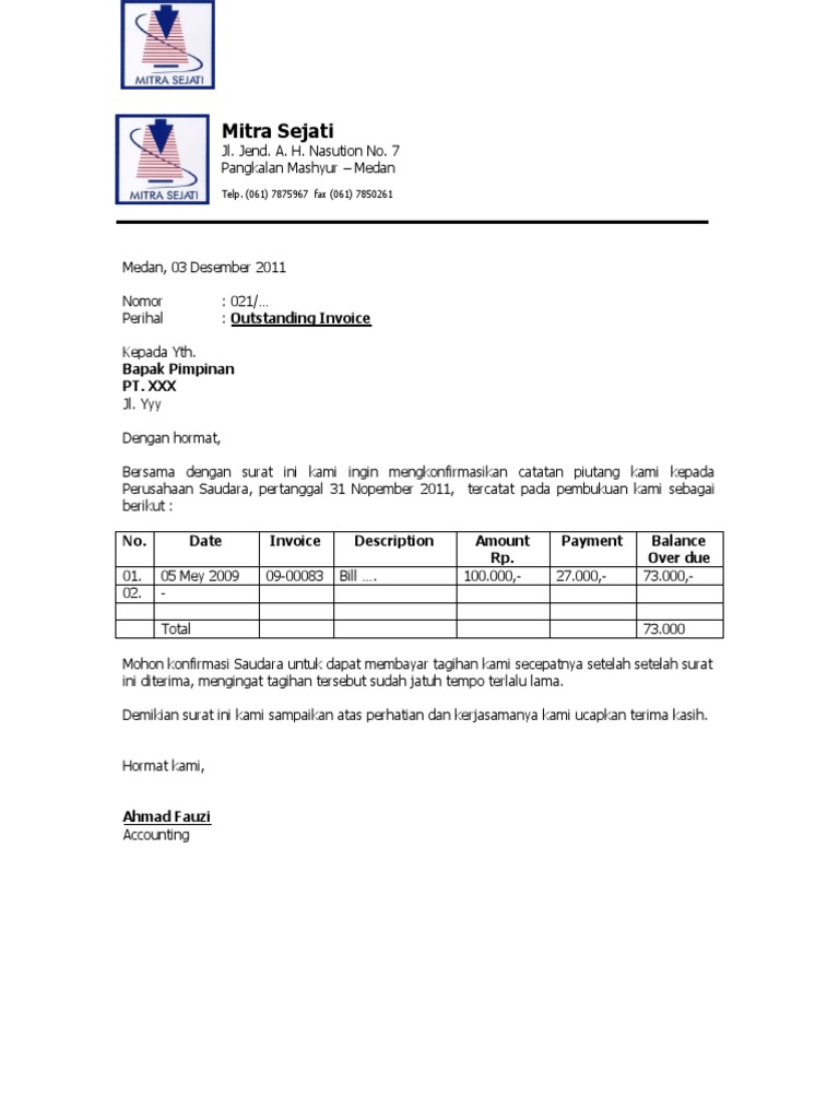 Contoh Konfirmasi Piutang | PDF