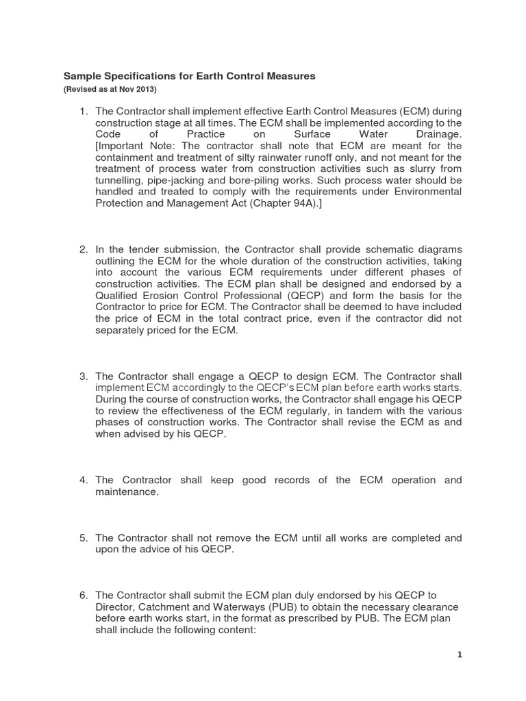 Sample Specifications For Earth Control Measures: (Revised As at Nov ...