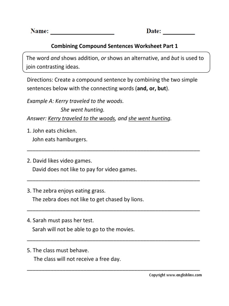 Combining Compound Sentences Worksheet Part 1 | PDF