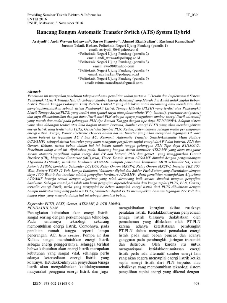 Rancang Bangun Automatic Transfer Switch System Hybrid | PDF