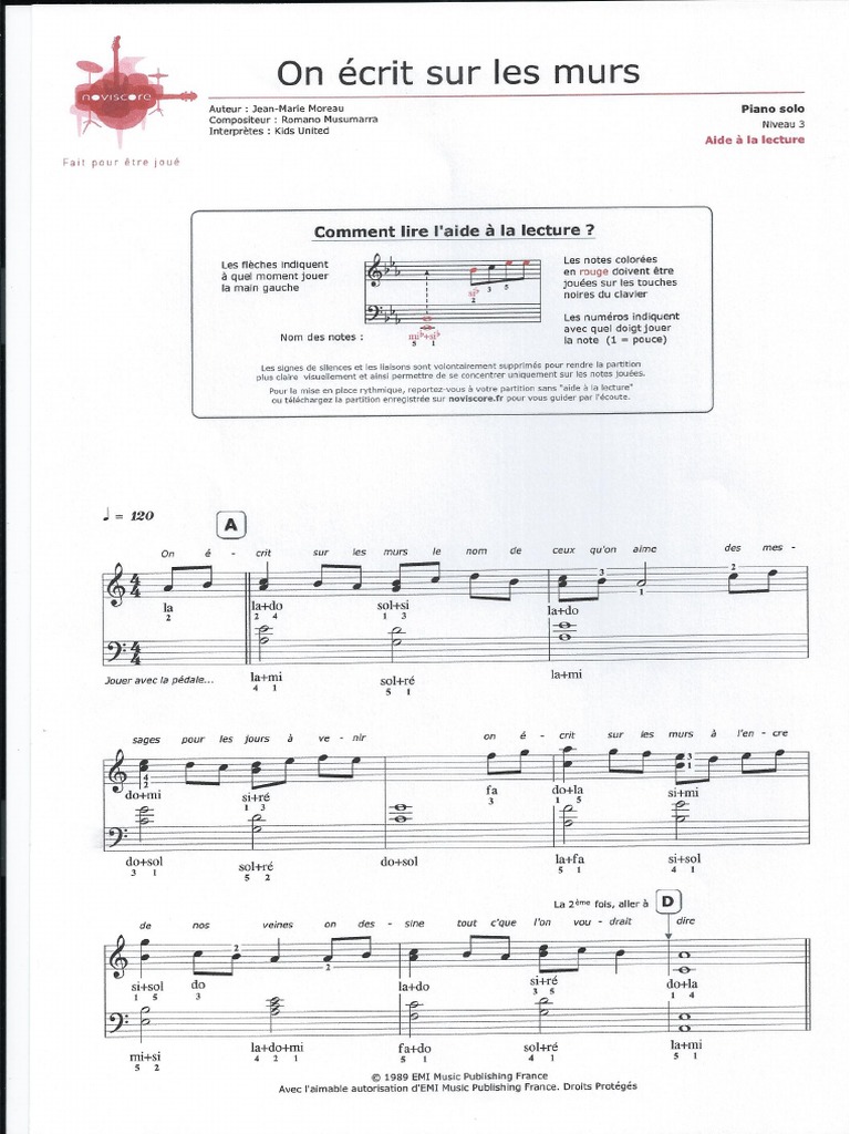 Kids United - On Écrit Sur Les Murs (Piano Solo Niv.3) | PDF