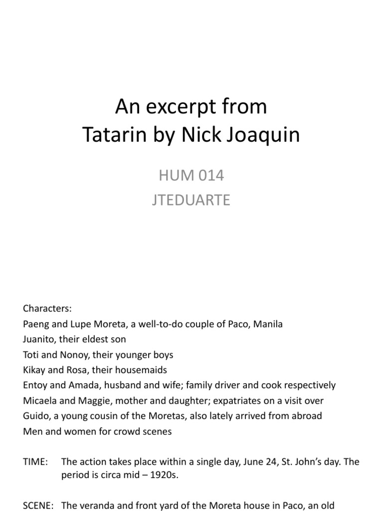 An Excerpt From Tatarin by Nick Joaquin: HUM 014 Jteduarte | PDF