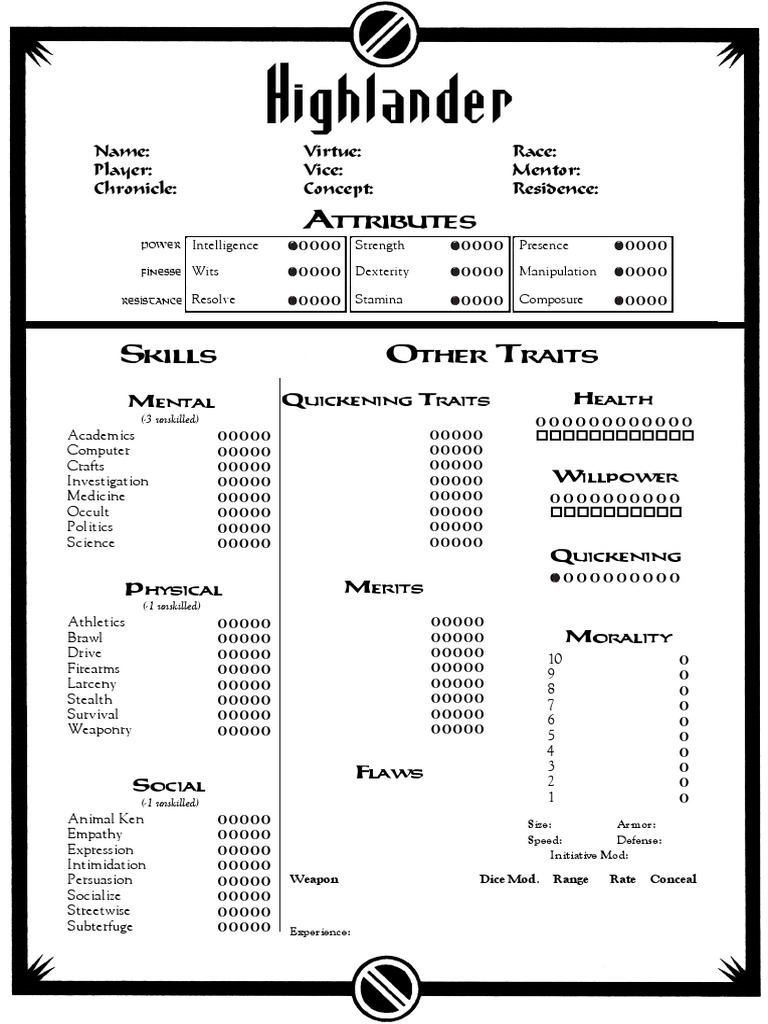 Highlander NWoD | PDF | Role Playing | Behavioural Sciences