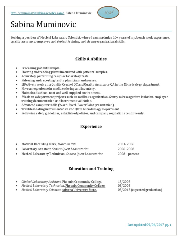 Medical Laboratory Scientist Resume | PDF | Career & Growth | Science ...