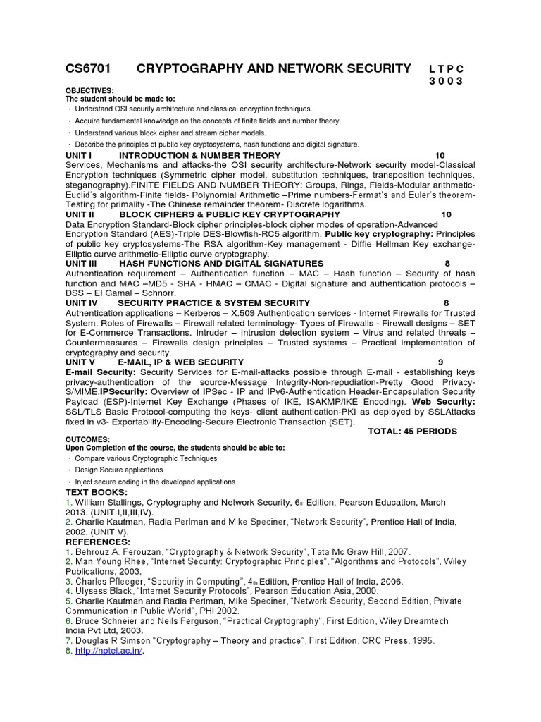 Cs6701 Cryptography and Network Security: Objectives: The Student Should Be Made To | PDF | Grid ...