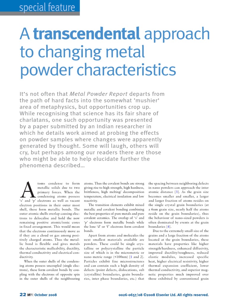 Trivedi Effect - A Transcendental Approach To Changing Metal Powder ...