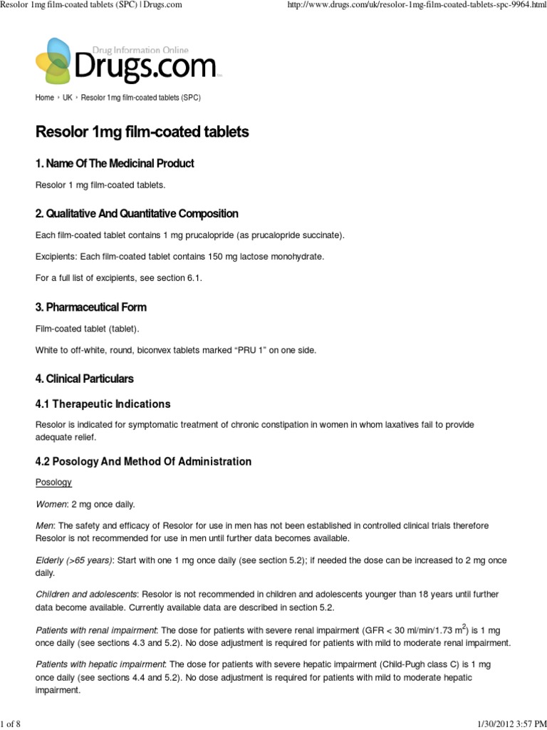 Resolor 1mg Film-coated Tablets (SPC) _ Drugs | Pharmacokinetics ...