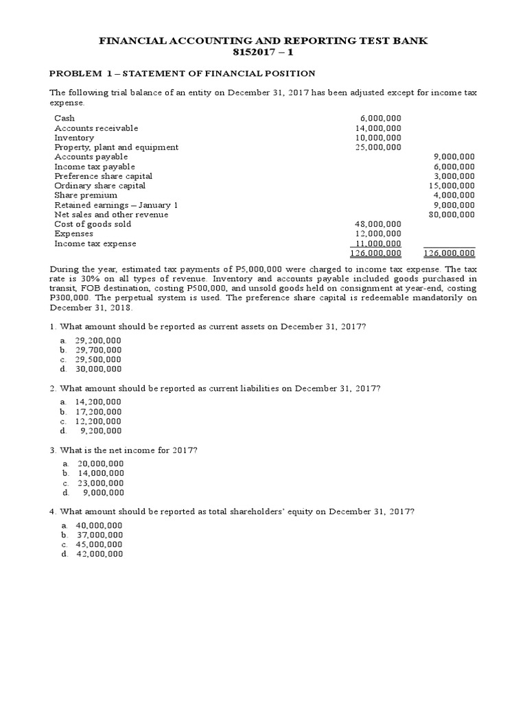 Financial Accounting and Reporting Test Bank | PDF | Earnings Per Share ...