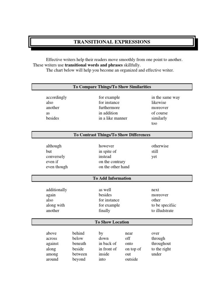 Transitional Expressions | PDF | Comma | Cognitive Science