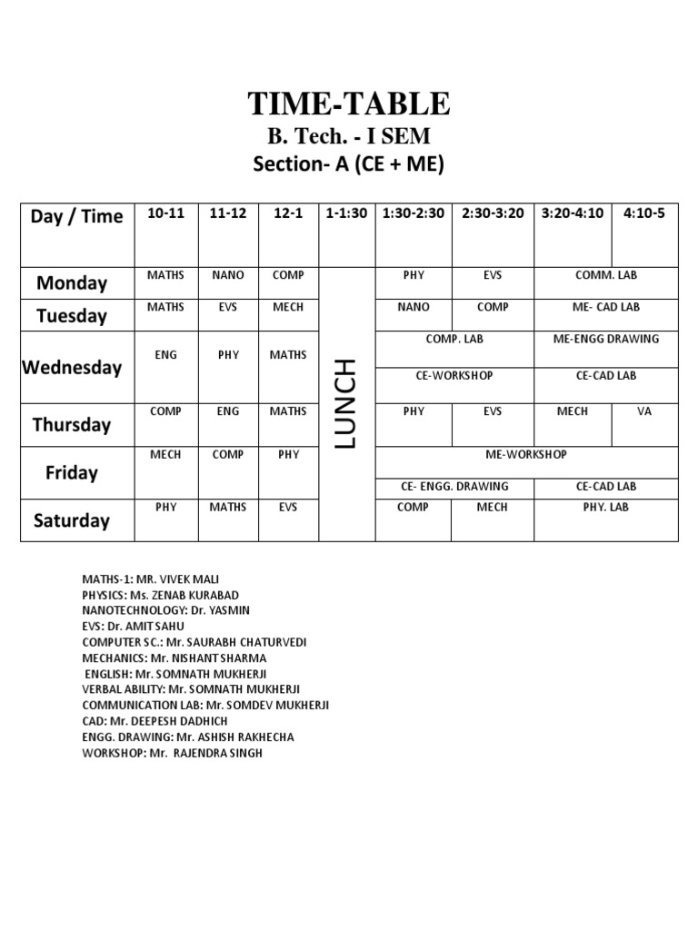 B.Tech Timetable | PDF