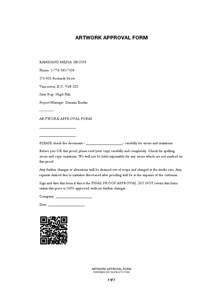 Artwork Approval Form Template | PDF