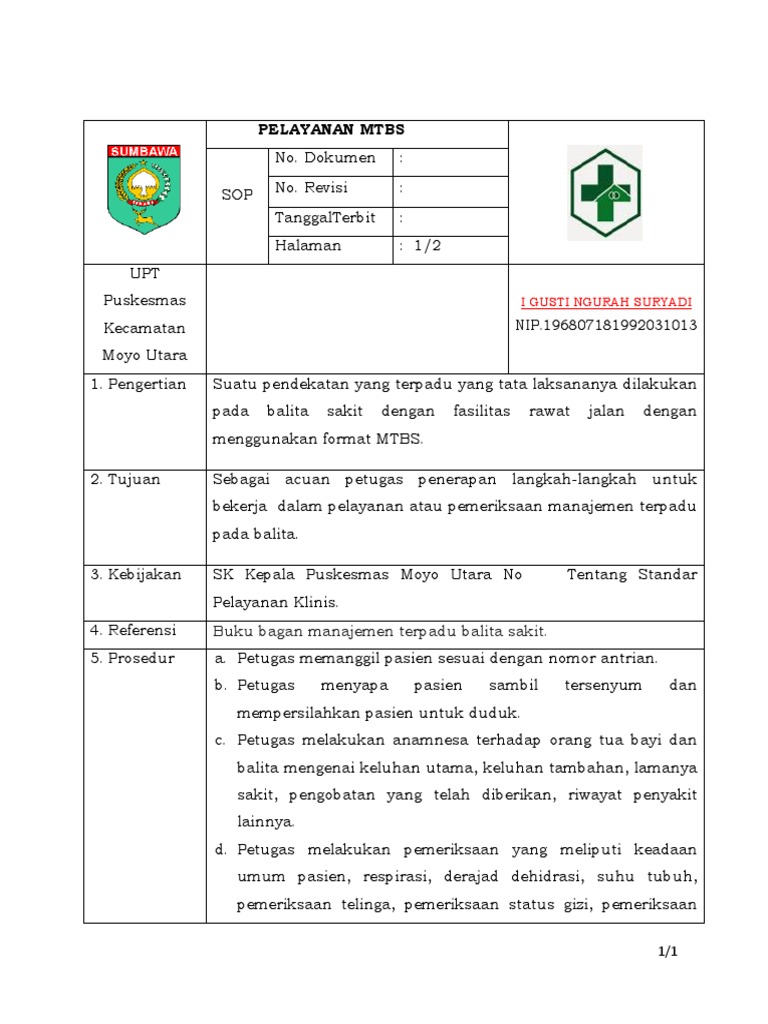 Sop Pelayanan MTBS 1 | PDF
