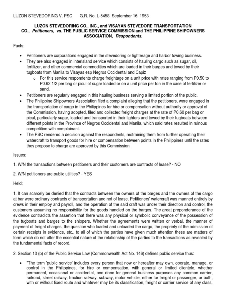 PSC Ruling on Stevedoring Charges | PDF | Cargo | Rail Transport