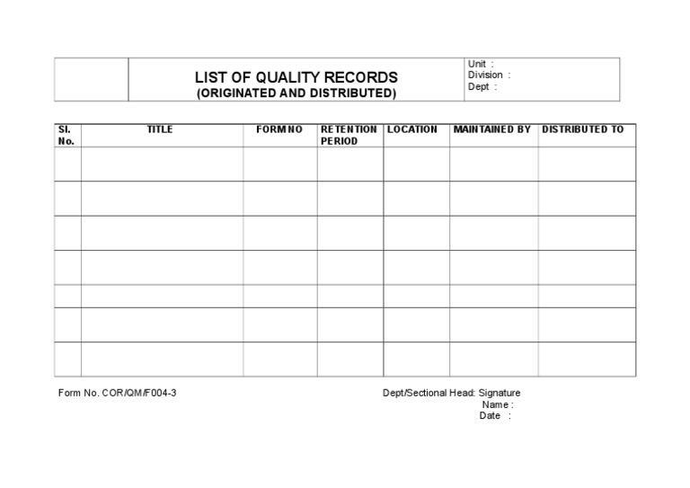 List of Quality Records: (Originated and Distributed) | PDF
