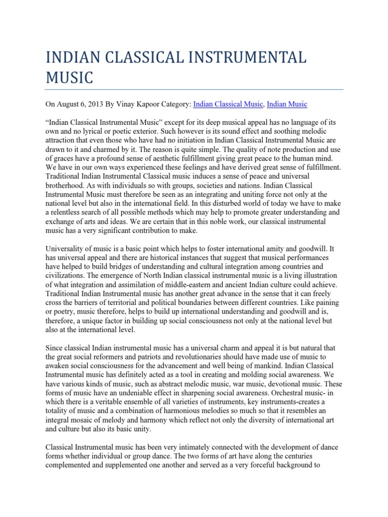 Indian Classical Instrumental Music | PDF | Classical Music | Dances