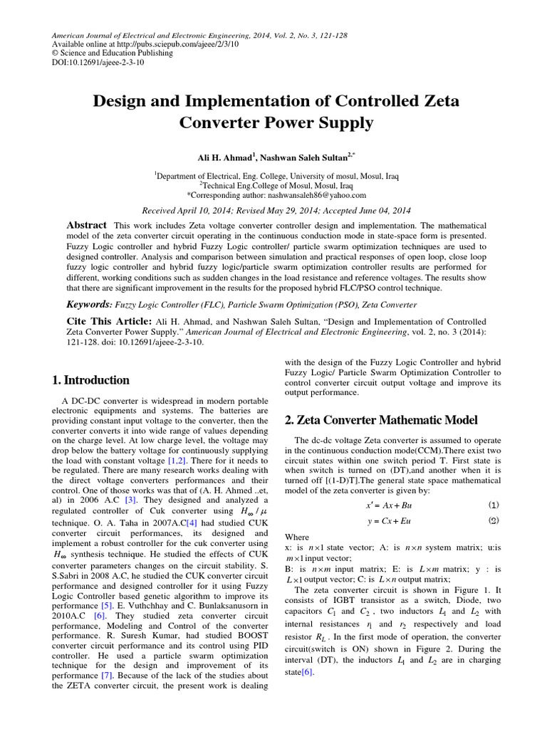 Design and Implementation of Controlled Zeta Converter Power Supply ...