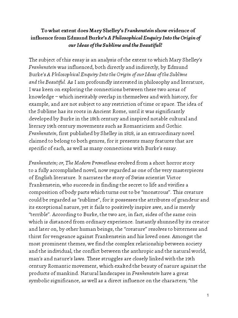Mary Shelley's "Frankenstein" and Edmund Burke's Philosophical Essay On ...