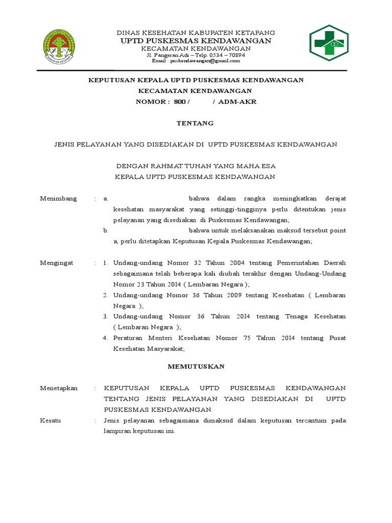 CONTOH COP SK Tentang Jenis Pelayanan | PDF