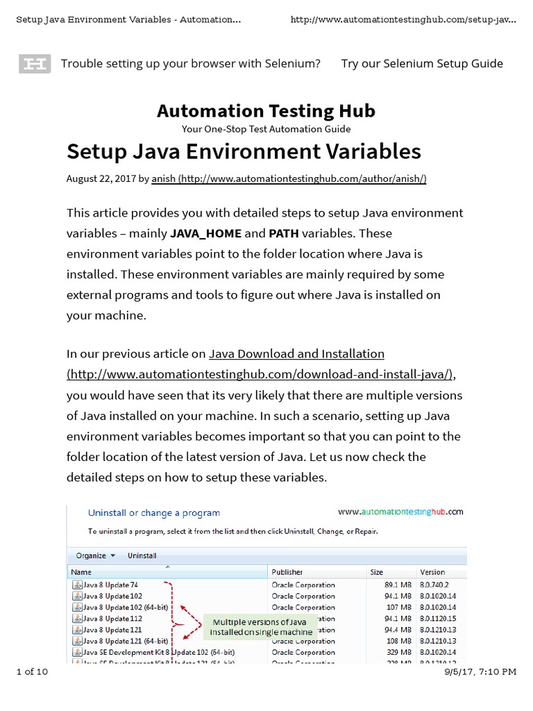 Setup Java Environment Variables: Automation Testing Hub | Download ...