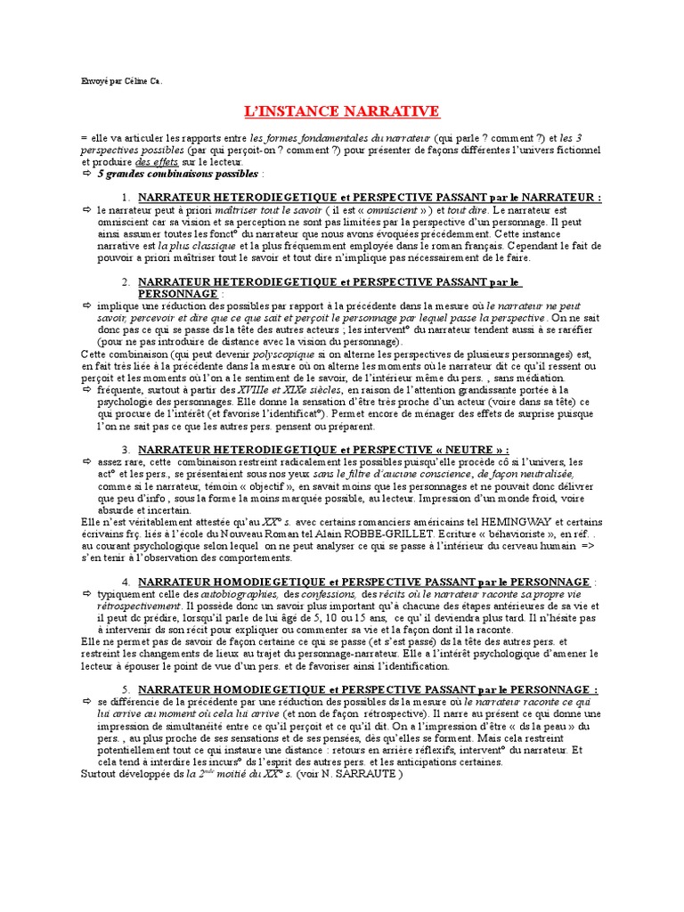 Instance narrative et types de narrateurs | PDF | la perception | Narration