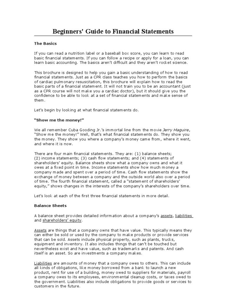 Beginners' Guide To Financial Statements | PDF | Net Income | Cash Flow ...