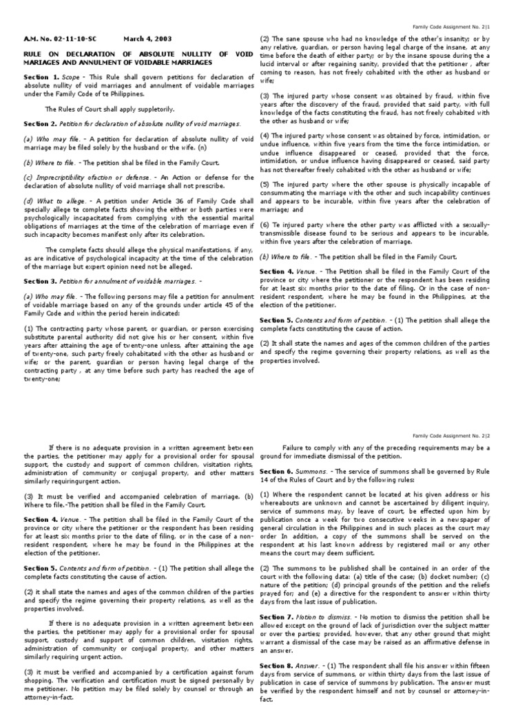 FamCode Assign 2 | PDF | Annulment | Lawsuit