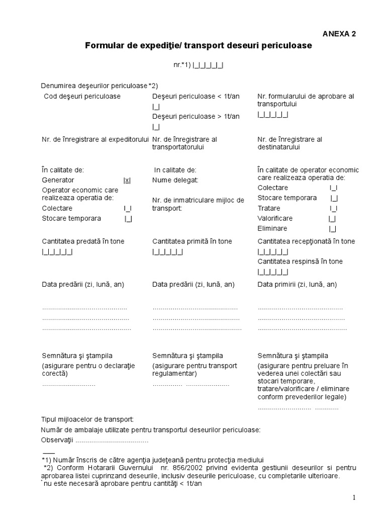 Document Transport Deseuri Periculoase Anexa 2.doc - 0 | PDF