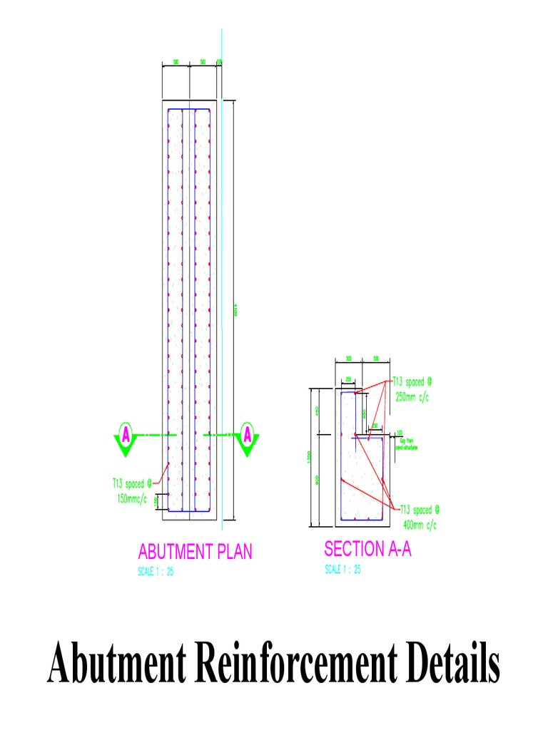 Abutment Reinforcement Details: Abutment Plan Section A-A | PDF