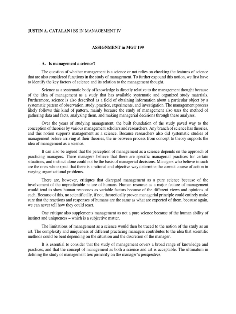 Justin A. Catalan - Bs in Management Iv | PDF | Science | Thought