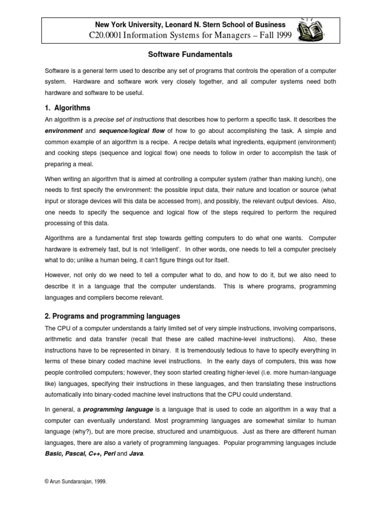 C20.0001 Information Systems For Managers - Fall 1999: Software ...