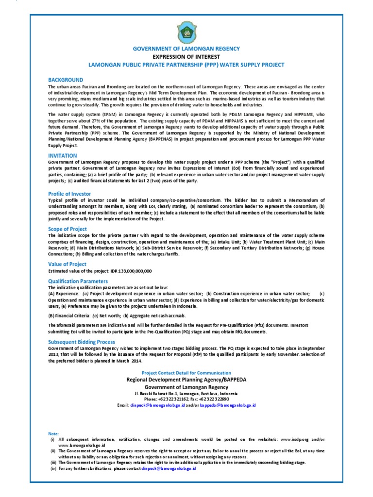 Expression of Interest Final | PDF | Public–Private Partnership | Business