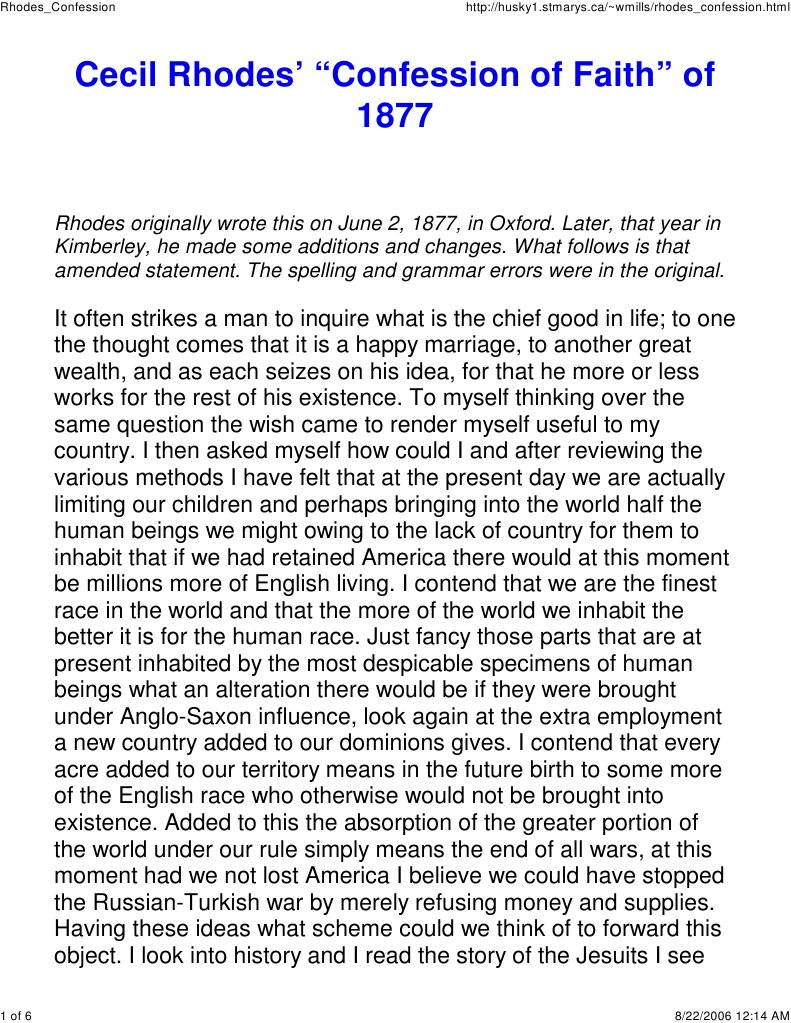 Cecil, Rhodes - Confessions of Faith | British Empire | United Kingdom