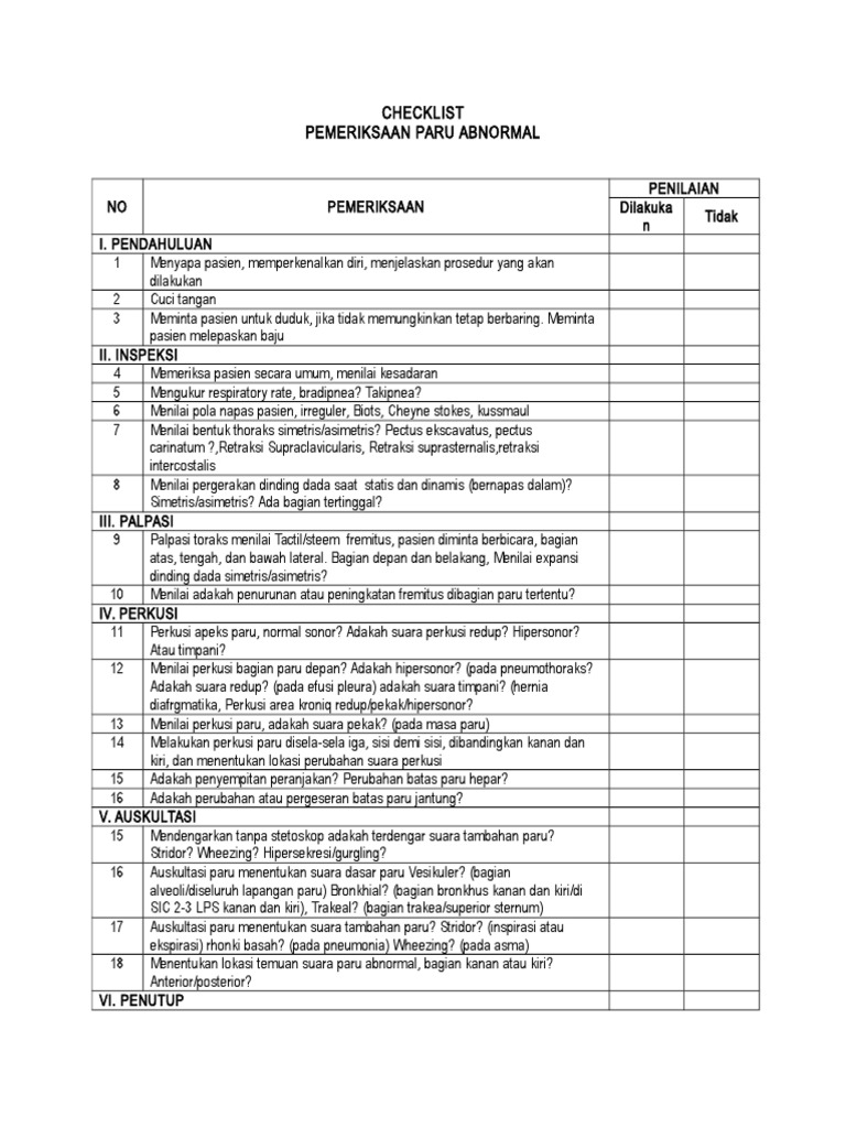 Checklist PF Paru Abnormal | PDF