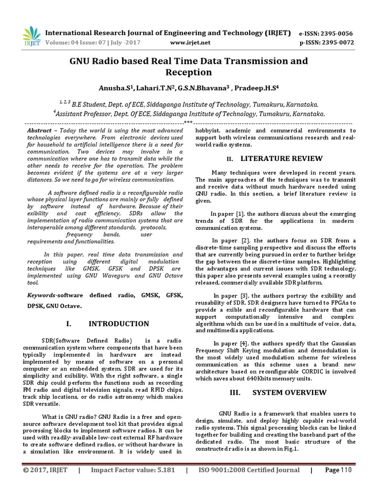 GNU Radio Based Real Time Data Transmission and Reception | PDF | Modulation | Software Defined ...