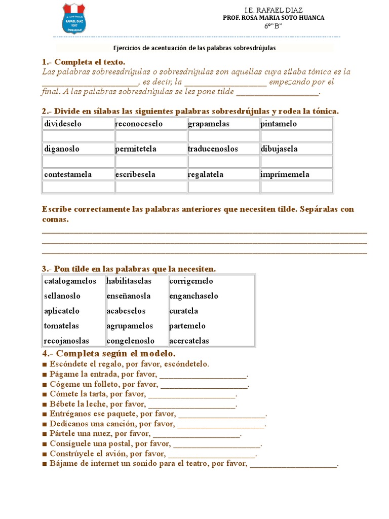 Ejercicios de Acentuación de Las Palabras Sobresdrújulas | PDF