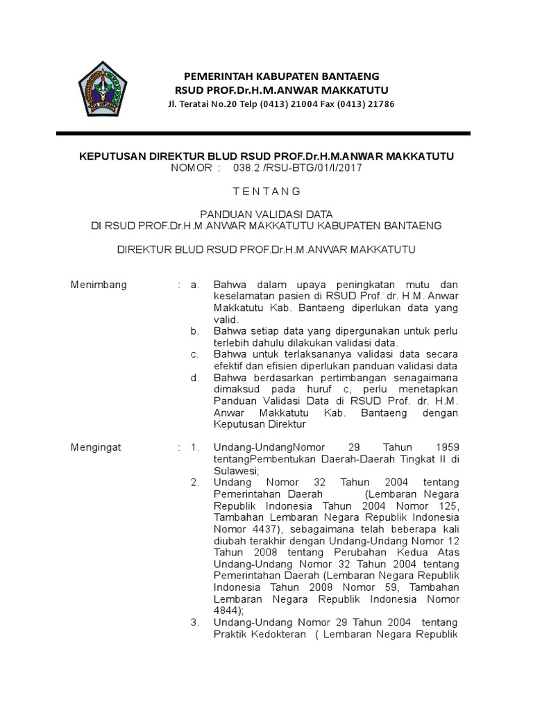 SK Panduan Validasi Data | PDF