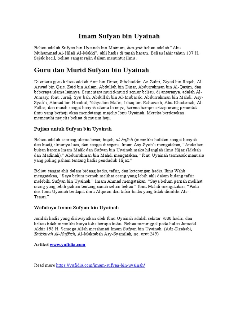 Imam Sufyan Bin Uyainah | PDF