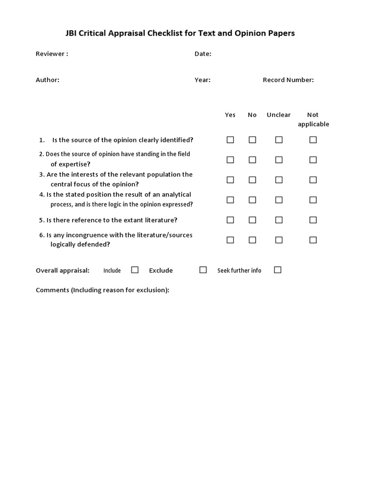 JBI Critical Appraisal Checklists Overview | PDF | Randomized ...