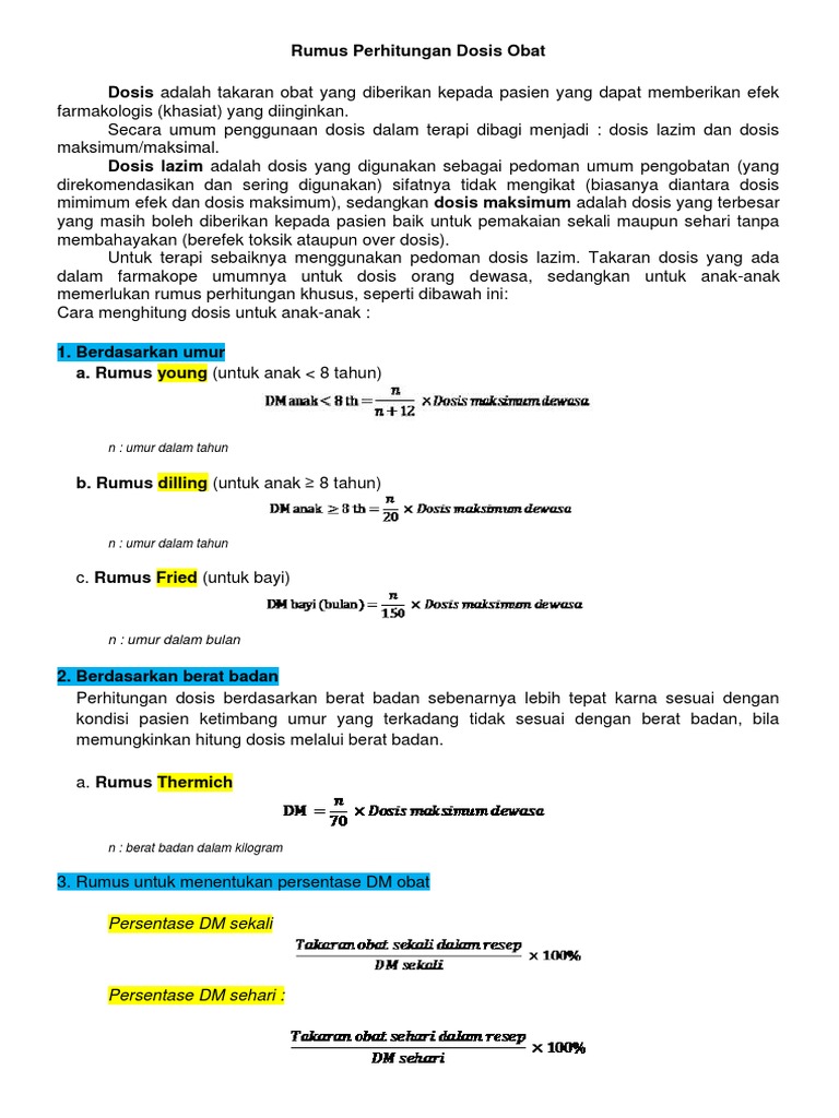 Rumus Perhitungan Dosis Obat | PDF