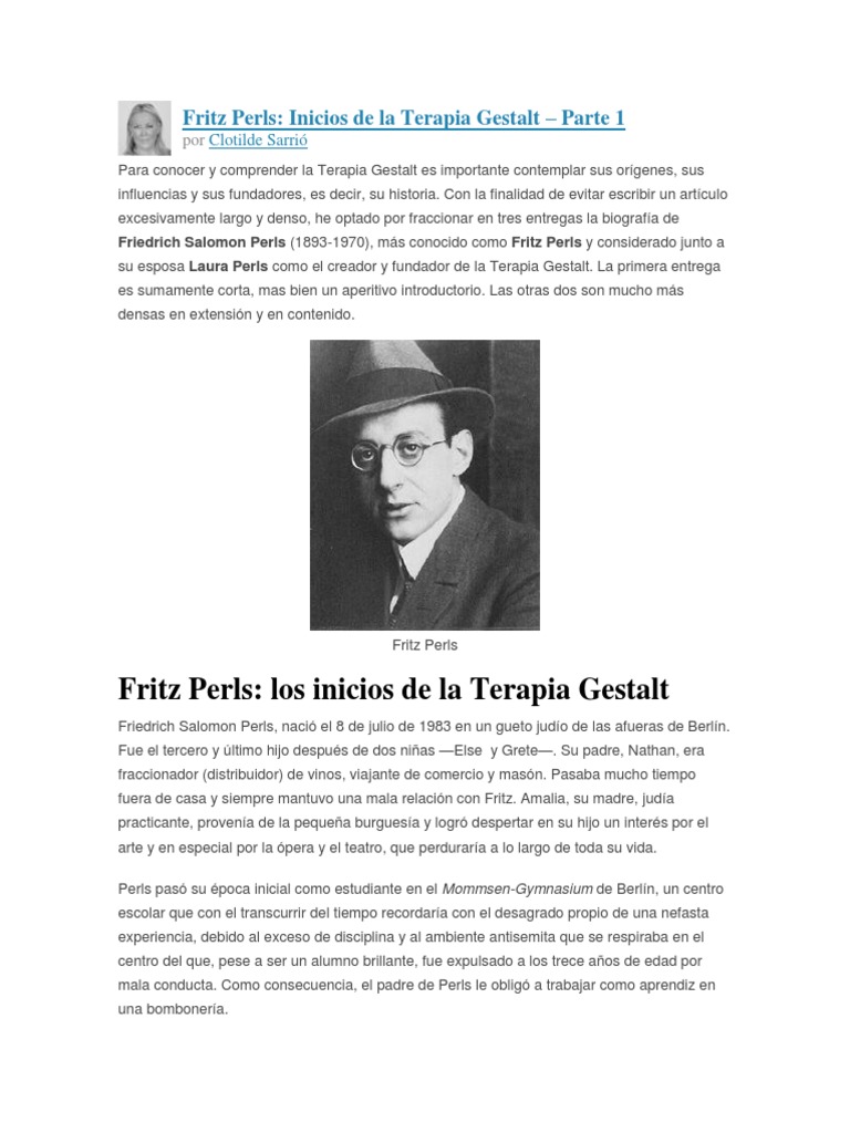 Fritz Perls | PDF | Terapia Gestalt | Psicoanálisis