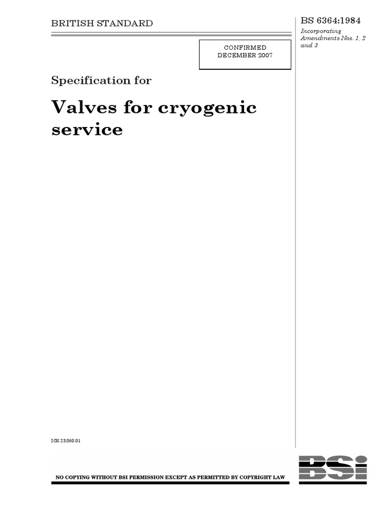 BS 6364 Cryogenic Valve | PDF | Valve | Chemical Engineering